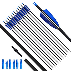 FENJANER Archery 31'' Carbon Arrows Archery Target Practice Hunting Arrow with 4'' Natural Turkey Feathers Spine 500 for Recurve Bow and Compound Bow (Pack of 12) (Blue)
