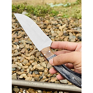 Uniqueya Artifacts Fixed Blade Outdoor Knife with Stainless Steel Blade, 4.5-Inches Handmade Full Tang bushcraft Knife Ideal For Outdoor Activities, Silver, Black, Brown, 1.5x9