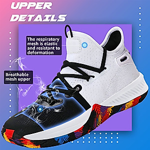 WETIKE Boys Basketball Shoes Non Slip Shoes for Boys Lightweight Girls Basketball Shoes Kids Running Shoes（Big_Kid,4,Vibrant White