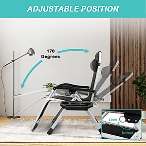 OFIKA Zero Gravity Chair,Adjustable Folding Reclining Lounge Chair with Removable Cushion&Headrest,Cup Holder, Foot Rest, Polyester Mesh,Reclining Patio Chair for Indoor and Outdoor