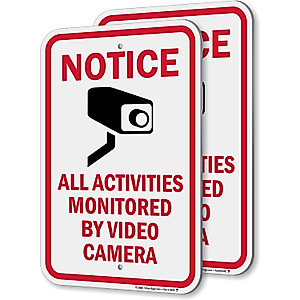 SmartSign Notice All Activities Monitored By Video Camera Sign - 2 Pack, 18 x 12 inch, 2mm Aluminum Composite, Red/Black on White, Made in USA