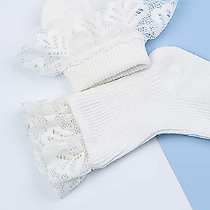 VINIKNIKA 6 Pairs Baby Girls Socks Newborn Ruffle Lace Socks Princess Frilly Knit Cotton Socks with Bows for Infant Toddler Kids (White 6 Pairs Set 6, 6_months)