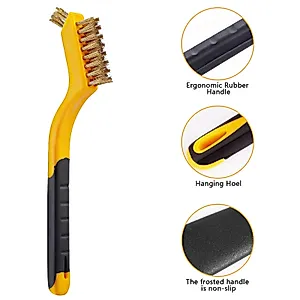 6 Pcs Wire Brush, Wire Brush Set, Brass/Nylon/ Steel Brush and Cleaning Spatula, Premium Metal Brush with Curved Handle Grip, Wire Brushes for Cleaning Rust, Cratches, Weld Slag, Paint and Stain