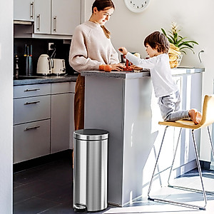 iTouchless SoftStep 8 Gallon Trash Can with Removable Inner Bucket and AbsorbX Odor Filter, Stainless Steel, 30 Liter Round Step Pedal Garbage Bin for Kitchen, Bathroom, Office, Quiet Lid Close