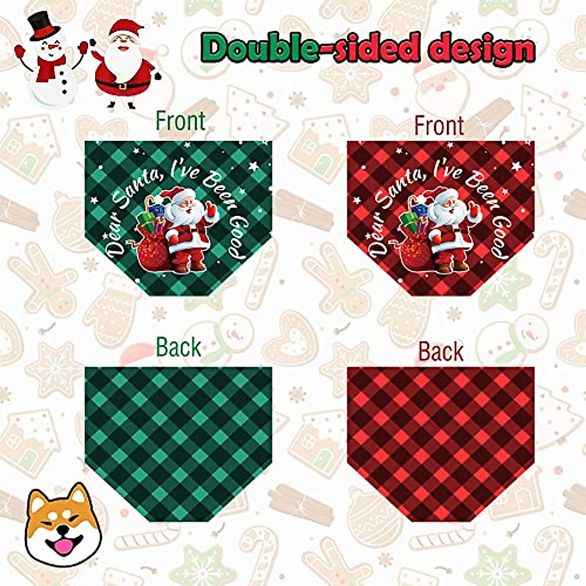 2 Pack Christmas Dog Bandanas, Classic Buffalo Plaid Pets Scarf Triangle Bibs Kerchief with Santa Pattern, Dog Christmas Costume Accessories for Small Medium Large Dogs (27.56" *18.9" *18.9")