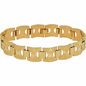 LIFETIME JEWELRY 15mm Diamond Cut Star and Arrows Link Bracelet for Men and Women 24k Gold Plated (Gold, 9 inches)