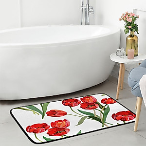 KOBLEN Red Tulip Leaves Kitchen Rugs Non Slip Washable Absorbent Kitchen Mats 20x39 inch Cushioned Anti Fatigue Kitchen Floor Mats for in Front of Sink