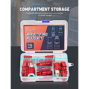 EVOULTES 16 Pieces Universal 1/4" NPT Air Hose Fittings & Air Coupler Kit, Lightweight Aluminium Air Fittings Kit with Quick Connect Air Plug, Pneumatic Air Tool Fitting for Air Compressor Accessories