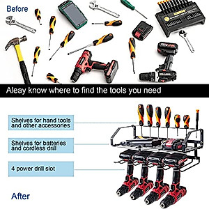 Bi Fang Power Tool Organizer, Storage Rack for Garage Organization, Wall Mount Cordless Drill Holder and Battery Shelf, Tools Shelves with Charging Station