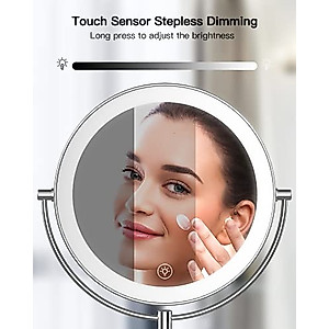 Gospire 9” Wall Mounted Lighted Makeup Vanity Mirror with 3 Color Lights & Stepless Dimming, 1X/10X Magnifying LED Double Sided Bathroom Touch Sensor Extendable Arm 360° Swivel Shaving Cosmetic Mirror