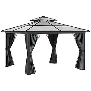 TBGFPO 10x10 Hardtop Gazebo Outdoor Gazebo Canopy Vented Roof Pergolas Aluminum Frame with Curtains, for Garden,Patio,