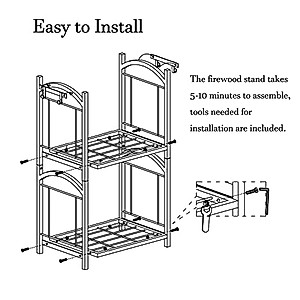 luseiya 2 Tiers Firewood Log Storage Rack with Carrier - Wood Holders, Wood Stacking Rack for Indoor Fireplace or Outdoor Patio for Wood Stove, Hearth, Fire Pit, Black
