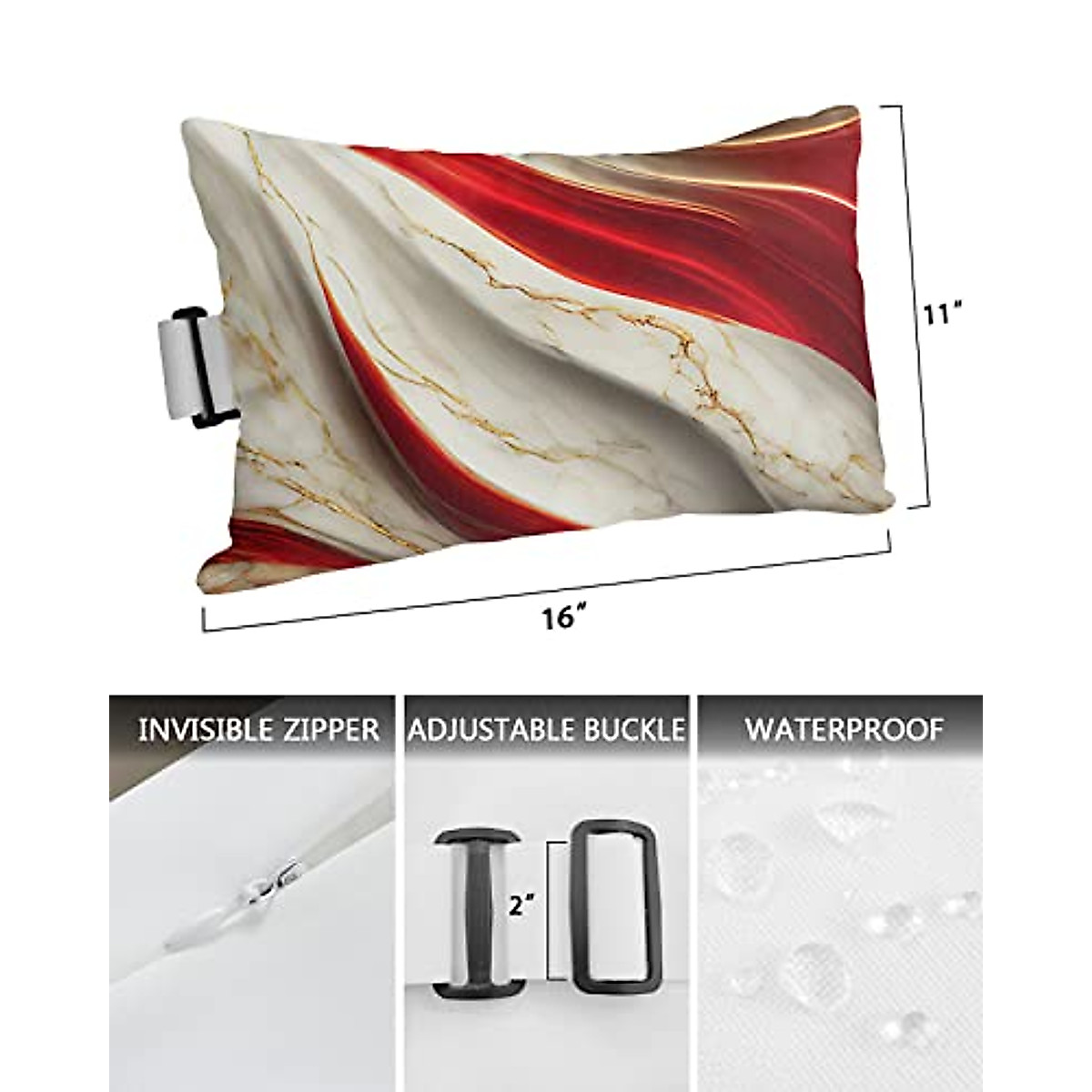 Recliner Head Pillow Ledge Loungers Chair Pillows with Insert Marble Red Golden Abstract Art Texture Lumbar Pillow with Adjustable Strap Outdoor Waterproof Patio Pillows for Beach Pool Chair, 2 PCS