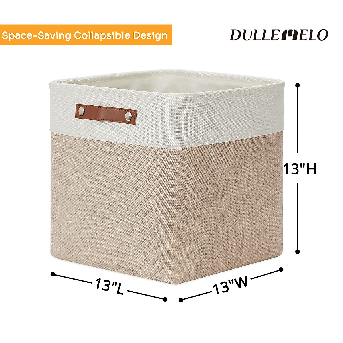 DULLEMELO Collapsible Bundle Baskets 2 Narrow Baskets 15"x6"x5.5" + 4 Cube Baskets 13"x13"x13"（White&Khaki)