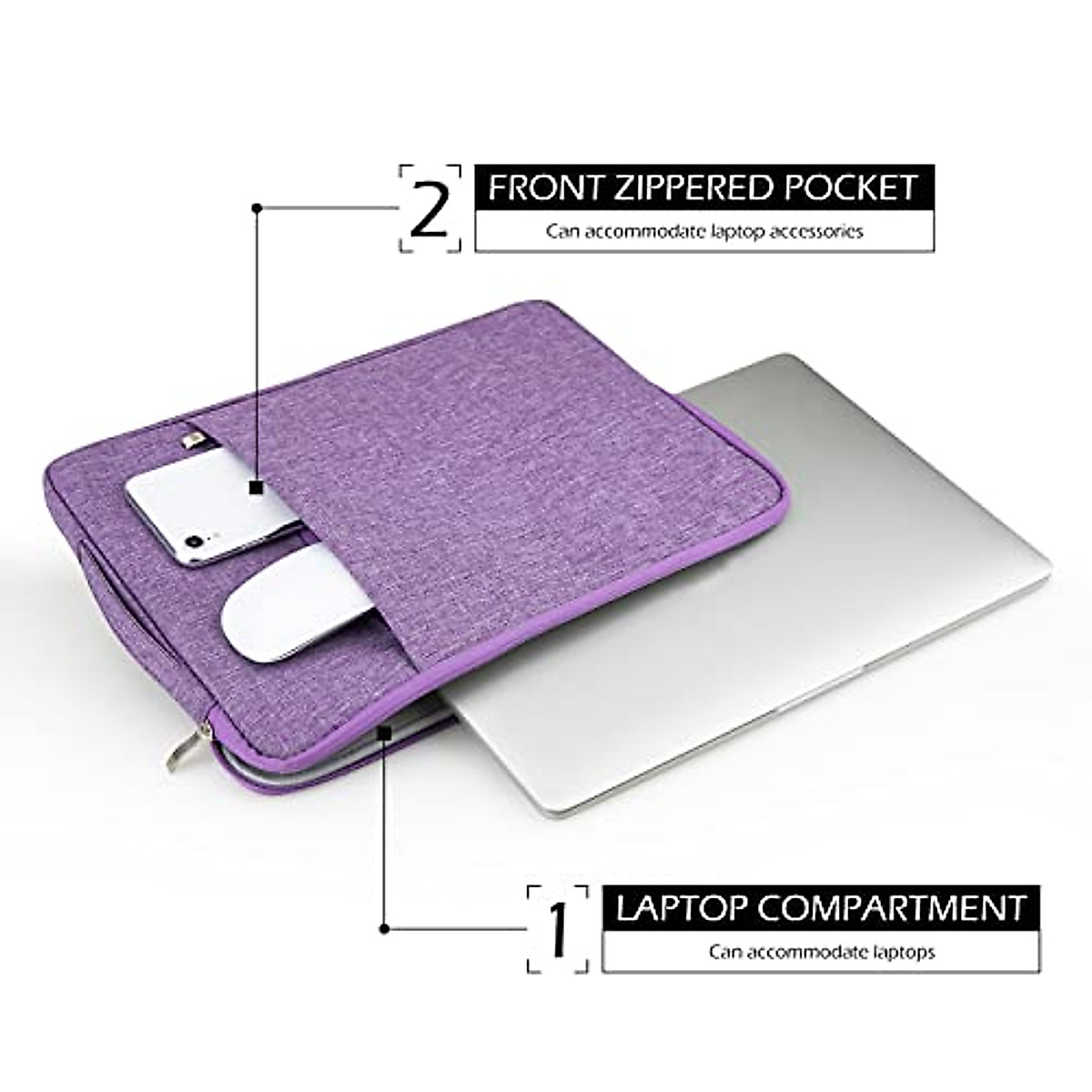 MicaYoung 16 Inch Laptop Sleeve Case Water-Resistant Carrying Cover Bag with Front Pocket Retractable Handle Computer Protection Cover for MacBook 16 Inch,Purple
