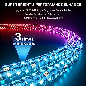 Ehaho 2PCS 3FT Whip Lights for UTV ATV with Spring Base, Tripled Brighter Led Whip Light W/Rocker Switch & 6 Flags, Spiral Chasing Lighted Antenna Whip with APP & Remote Control for RZR SXS Can-Am