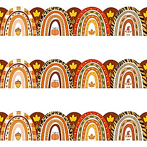 72 Feet Boho Style Die-Cut Autumn Leaves Acorns Pumpkin Border Fall Classroom Decoration
