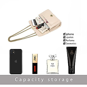 NW Crossbody Bags for Women Quilted Shoulder Purses and Handbags Lattice Texture with Chain Strap (Beige)