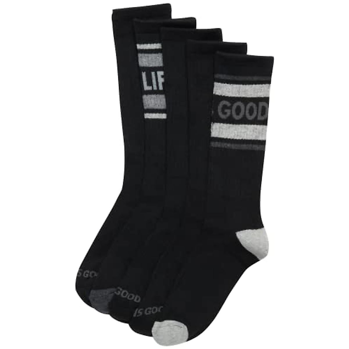Life is Good Men's Athletic Socks - Performance Cushion Crew Socks (5 Pack), Size 6-12.5, Black