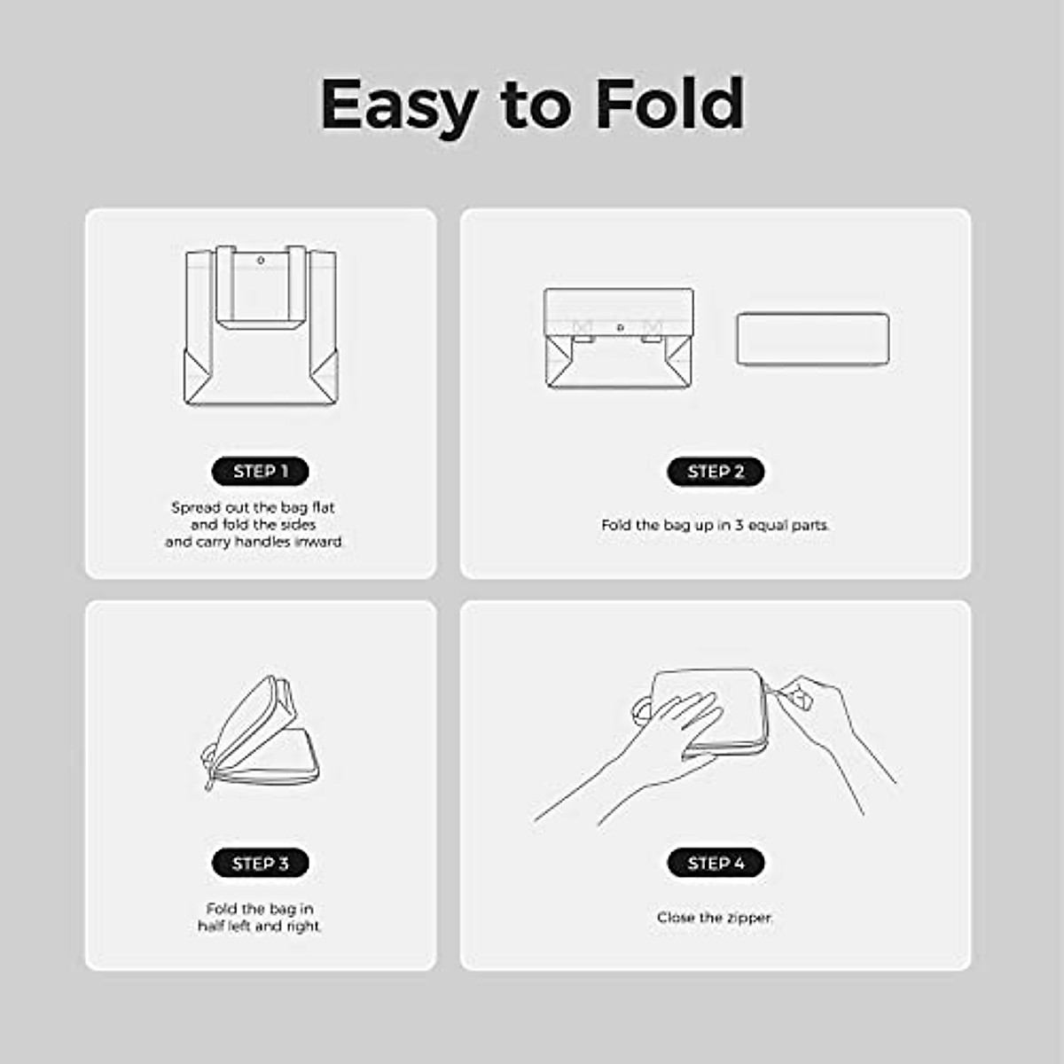 pack all 16L Lightweight Packable Tote Bag, Water Resistant Foldable Grocery Bag, Reusable Shopping Bag (Black)