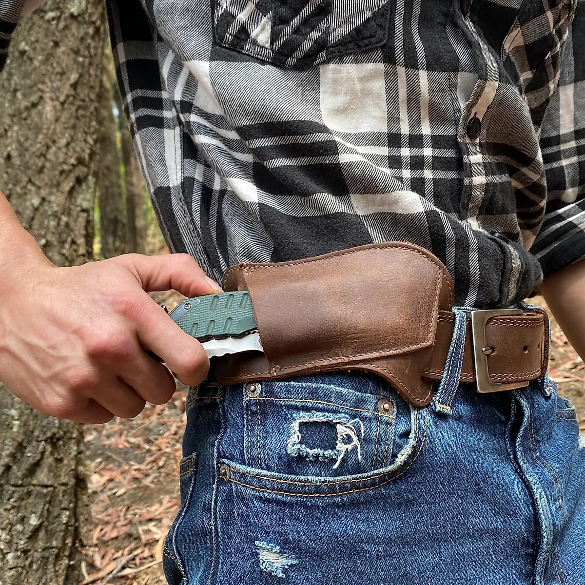 Hide & Drink, Horizontal Holster Compatible with Swiss Champ Victorinox Army Knife, Tool Case for Belt, Full Grain Leather, Handmade, Bourbon Brown