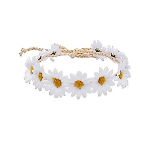 Floral Fall Boho Sunflower Crown Hippies Daisy Hair Wreath Bridal Headpiece Photo Props DY-01 (White)