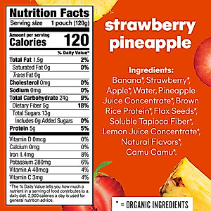 Noka Superfood Fruit Smoothie Pouches, Strawberry Pineapple, Healthy Snacks with Flax Seed, Plant Protein and Prebiotic Fiber, Vegan and Gluten Free Snacks, Organic Squeeze Pouch, 4.22 oz, 12 Count