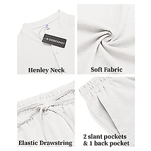 COOFANDY Men's 2 Pieces Linen Set Casual Henley Shirts Short Sleeve Beach Yoga Shorts Summer Pants Outfits