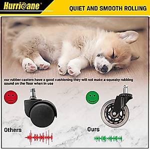 HURRICANE Office Chair Caster, Replacement Rubber Chair Wheel, Heavy-Duty Casters, Chair Wheels Set of 5, for Tile, Hardwood Floor and Carpet, 3 Inch, Flexible 360°Steering, Universal Fit