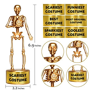 6 Halloween Best Costume Skeleton Trophy, Halloween Skull Party Favor Prizes, Halloween Party Supplies Gold Bones Game Awards, Costume Contest Event Trophy, School Classroom Rewards for Kids(B)
