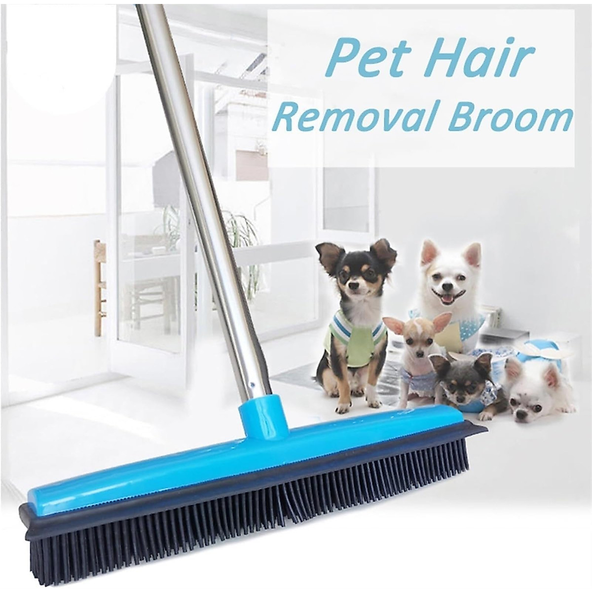 Laaway Indigopetco Pet Hair Removal Broom, Retractable Pet Hair Remover Broom, Pet Hair Removal Tool, Multi Surface Scraper Rubber Broom, Pet Hair Remover Rubber Broom for Carpet, Mats, Couch(Red)