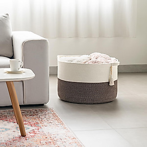 Mkono Extra Large Laundry Basket Woven Cotton Rope Storage Baskets for Blankets Toys Clothes Organizer, Decorative Clothes Hamper with Handle, 21.7" x 13.8"