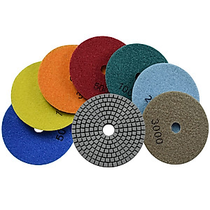 Konfor Diamond Polishing Pads Wet Buff 4 Inch 7-Step Hook And Loop for Sanding Stone Marble Granite