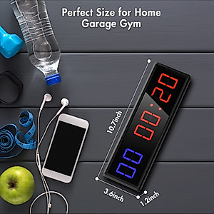 Seesii Gym Timer,LED Workout Colck Count Down/Up Clock,11.5" x 4" Ultra-Clear Digital Display, Power Bank Compatible with Workout Metal Stopwatch, Multi-Scenes with Remote (1.5 Inch Blue Red)