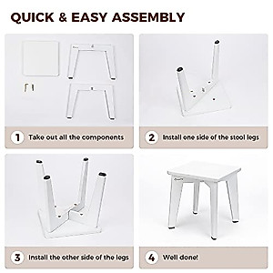 StrongTek Bamboo Step Stool for Kids and Adults, Eco-Friendly, Sturdy and Versatile Short Foot Stool for Bathroom, Kitchen, Bedroom, Compact 10-inch Small Wood Stool, Plant Stand (White)