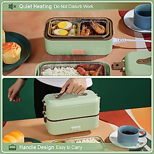 Electric Lunch Box Food Heater, 3 in 1 Portable Food Warmer for Office Home School,2 Layer Heated Lunch Box Leak Proof, Food Warmer with Removable 304 Stainless Steel Container 800ml (Green)
