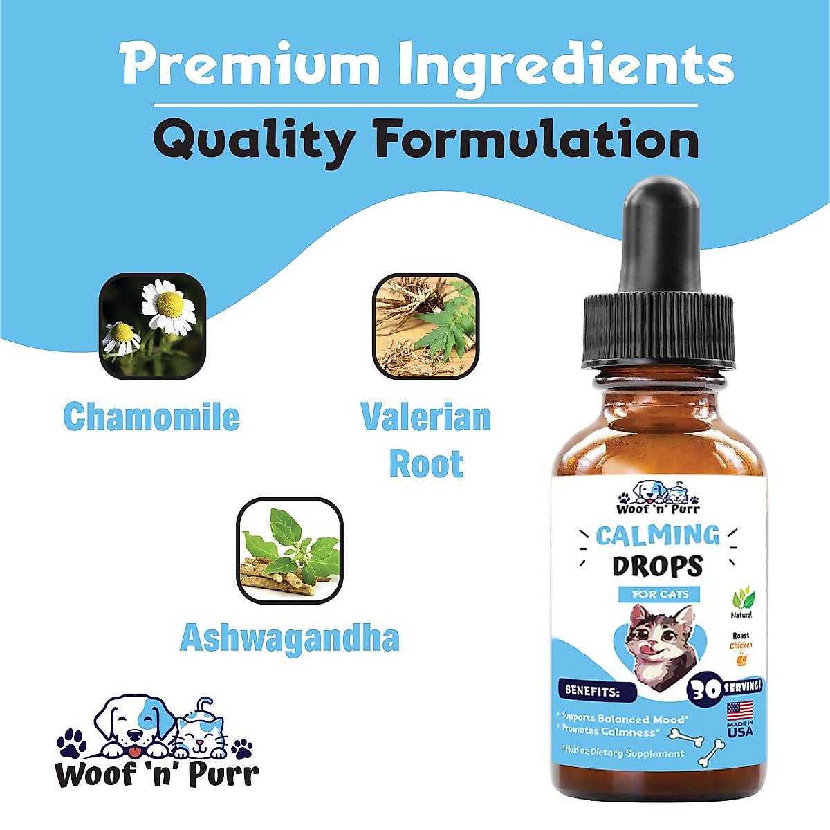 Cat Calming Drops - Cat Anxiety Relief - Calm Cat - Anxiety Relief for Cats - Cat Calming - Cat Calming Supplement - Cat Anxiety - Cat Stress Relief - 1 fl oz - Roast Chicken Flavor
