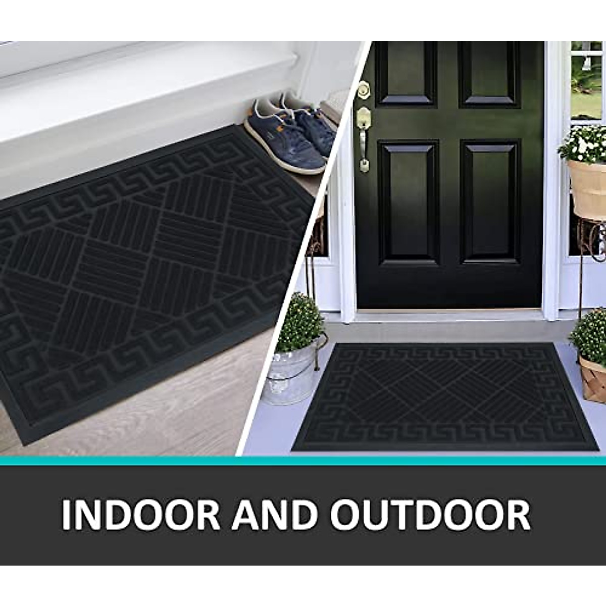 2 Pack Door Mats Outdoor Indoor Entrance 30x18 Heavy Duty Easy Clean Welcome Mat Patio Waterproof, Non-Slip Exterior Rubber Doormat for Outside Entry Home, Front Door Matts, Entryway Floor Rug, Black