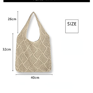 Women's Shoulder Handbags Y2K Fairy Grunge Crochet Tote Bag Aesthetic Hippie Shopping Bag Indie Purse Accessories (Black)