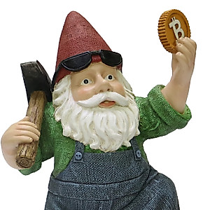 Nature's Mark 9.25" H Mining Garden Gnome Mining Bitcoin Statue for Home and Garden Decor Figurine