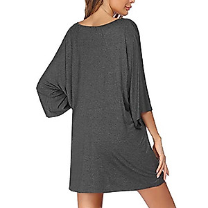Ekouaer Deep V Neck Sleepshirt Sexy Cotton Nightshirt For Women, Gray, Large