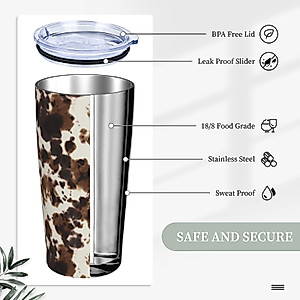 JASROTAO Western Browncow Tumbler,Browncow 20oz Stainless Steel Insulated Travel Tumbler,Travel Coffee Mug with Lid and Straw Water Bottle Drink Tumbler Cups Gifts for Women Men