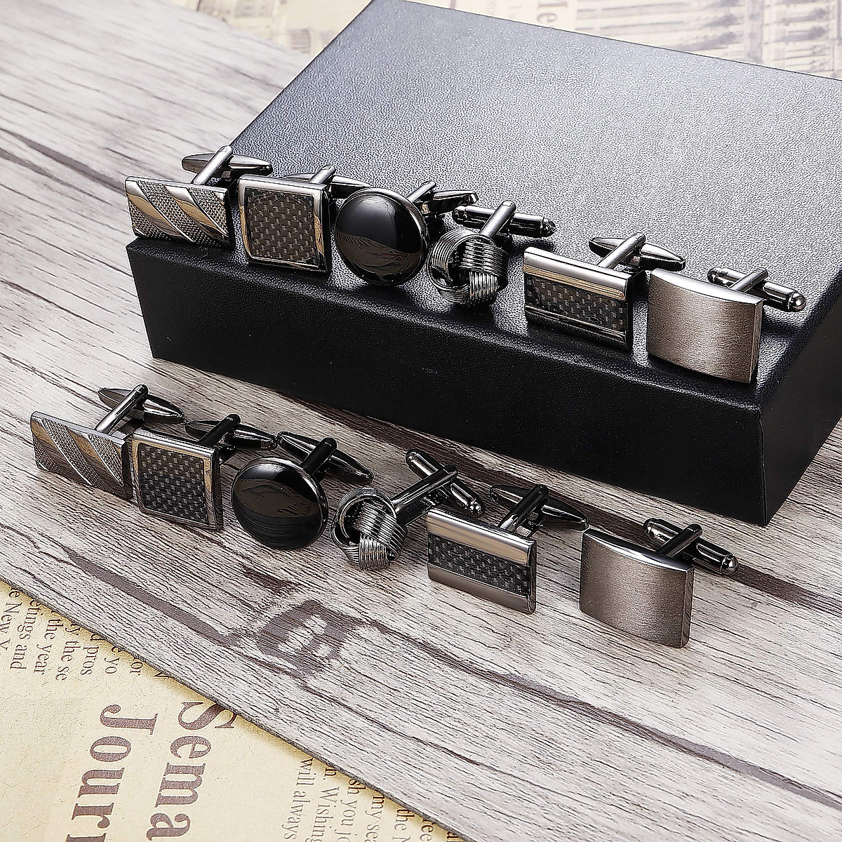 LOLIAS 6 Pairs Mens Cufflinks Set Classic Wedding Unique Cufflink for Tuxedo Shirts Formal Business Shirts