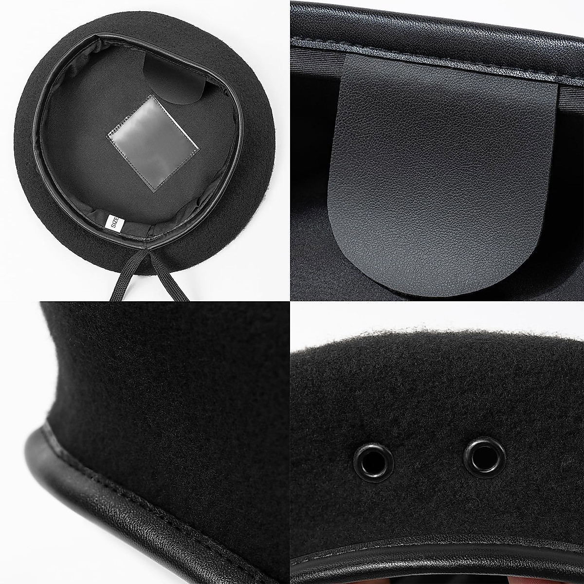 Gajaous British Military Berets for Men and Women,Wool and Leather Beret Hats,Multiple Colours Army Beret (Black,Red,Green,Navy Blue,Dark Green,Wine Red)