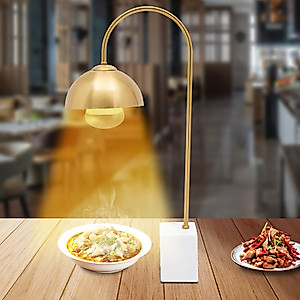 Food Heat Lamp,250W Countertop Food Heating Lamp w/Explosion-Proof Infrared Bulb,3200K 122°F Freestanding Compact Food Warmer Light,Stainless Steel+Marble Base Commercial Heat Lamp for Food, Bronze