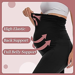 Happy.angel 2 Pack Maternity Fleece Lined Leggings Over The Belly, Womens Black Workout Yoga Pregnancy Pants with Pockets Black Small