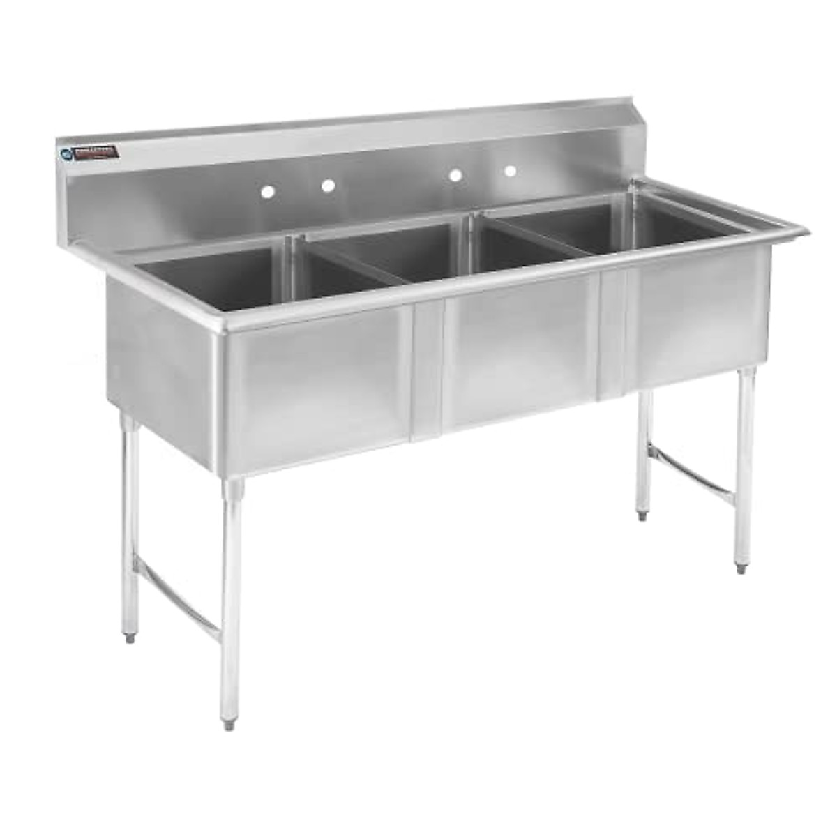 Stainless Steel Commercial Kitchen Sink - DuraSteel 3 Compartment Utility Sink w/Cross Bracing Legs - Triple 24" x 24" x 12" Bowl Size - For Restaurant, Laundry, Garage & Backyard - NSF Certified