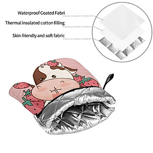 Strawberries and Cows Drinking Milk Insulated Family Friends Oven Mitts and Pot Holders Sets of 4