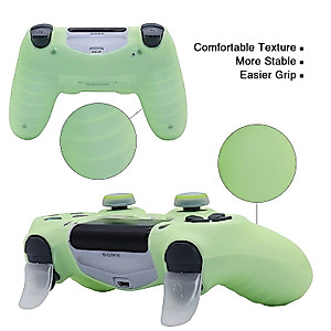 HLRAO Green Anti-Slip Glow in The Dark Protective Silicone Cover Skin Grips Compatible with PS4/Slim/Pro Controller with 8 PCS Thumb Grips Caps and 2 Grips Caps Glow in The Dark.