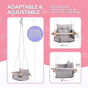 CaTeam - Canvas Baby Swing, Wooden Hanging Swing Seat Chair with Safety Belt, Durable Baby Swing Chair, Outdoor and Indoor Swing for Kids, Mounting Hardware Included, Taupe Gray